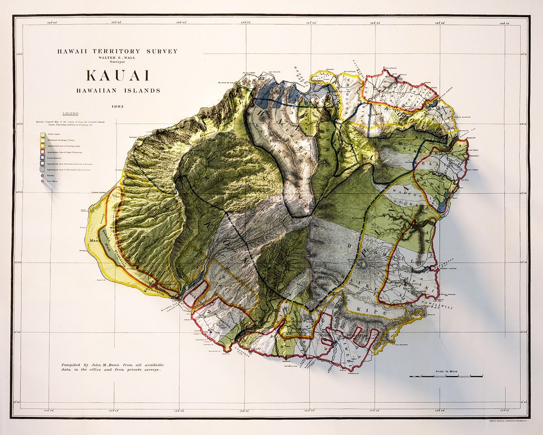 Hawaii - Island of Kauai - Topography - Etsy