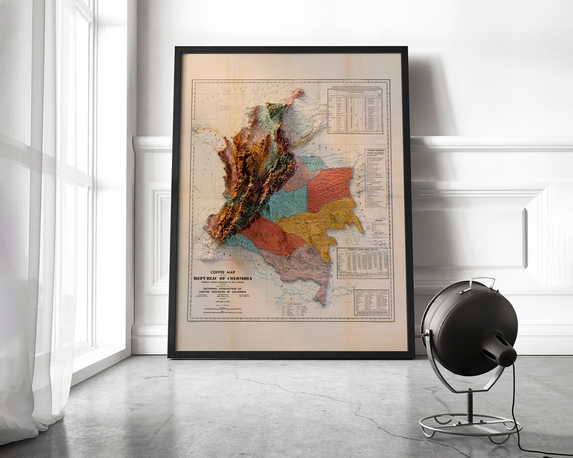 Colombia Coffee Map - Etsy