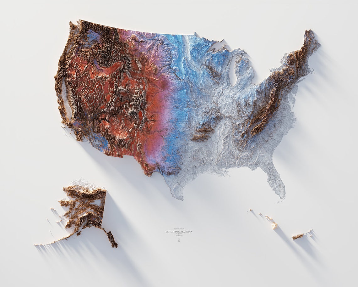 United States Hypsometric Tint 3 - Etsy