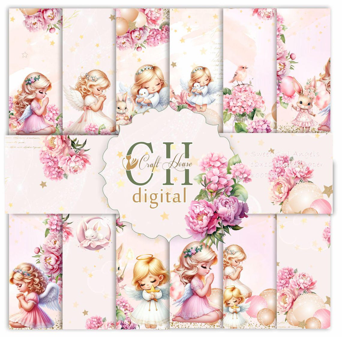 Girls,angels,christening,baptism,digital Paper,srapbooking,diy Albums ...