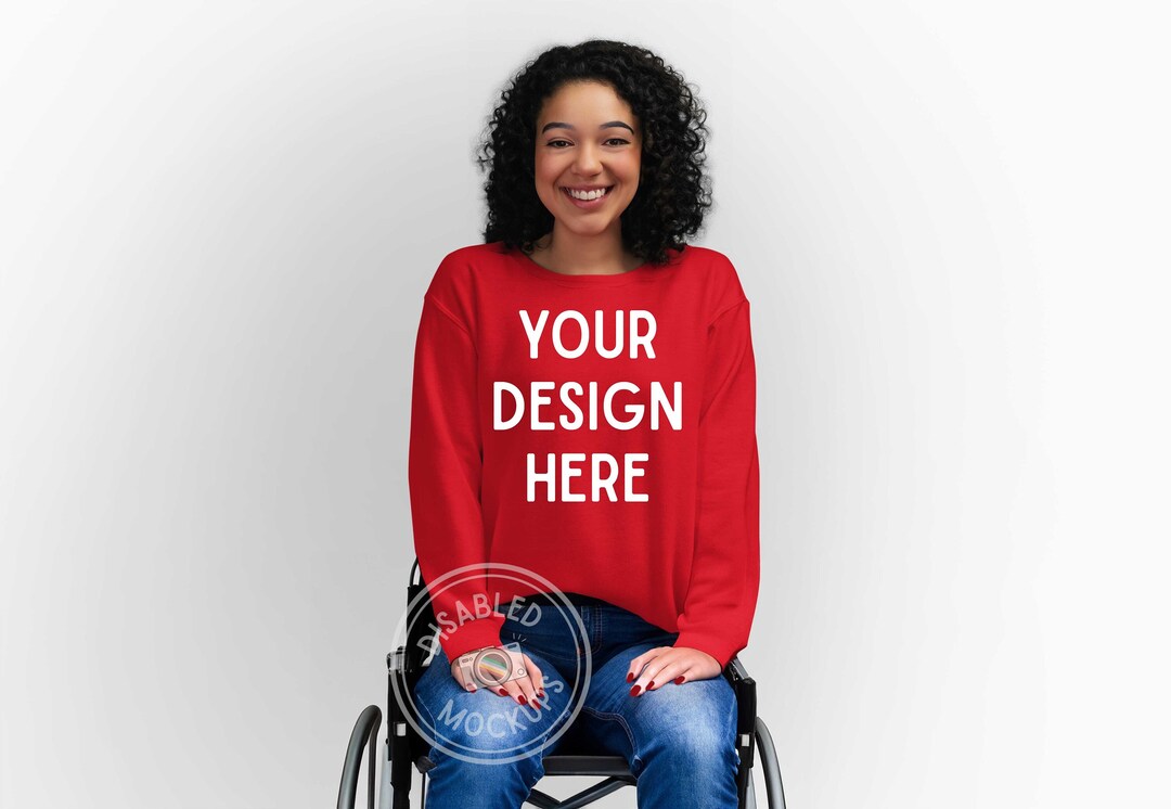 Gildan 18000 Red Wheelchair Mockup, Gildan 18000 Mockup Red, Wheelchair ...