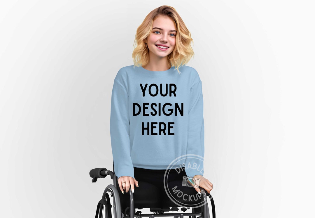 Gildan 18000 Light Blue Wheelchair Mockup, Gildan 18000 Mockup Light ...