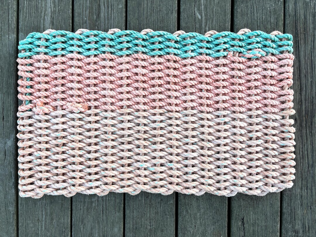 Repurposed Lobster Rope Rug, the Trawler, Green, Orange, Coastal Living ...