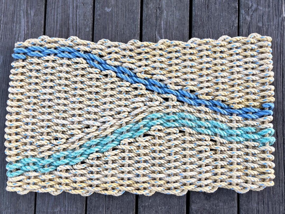 Repurposed Lobster Rope Rug, the Trawler, Yellow, Blue, Green, Coastal ...