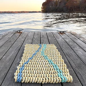 Repurposed Lobster Rope Rug, the Trawler, Yellow, Blue, Green, Coastal ...