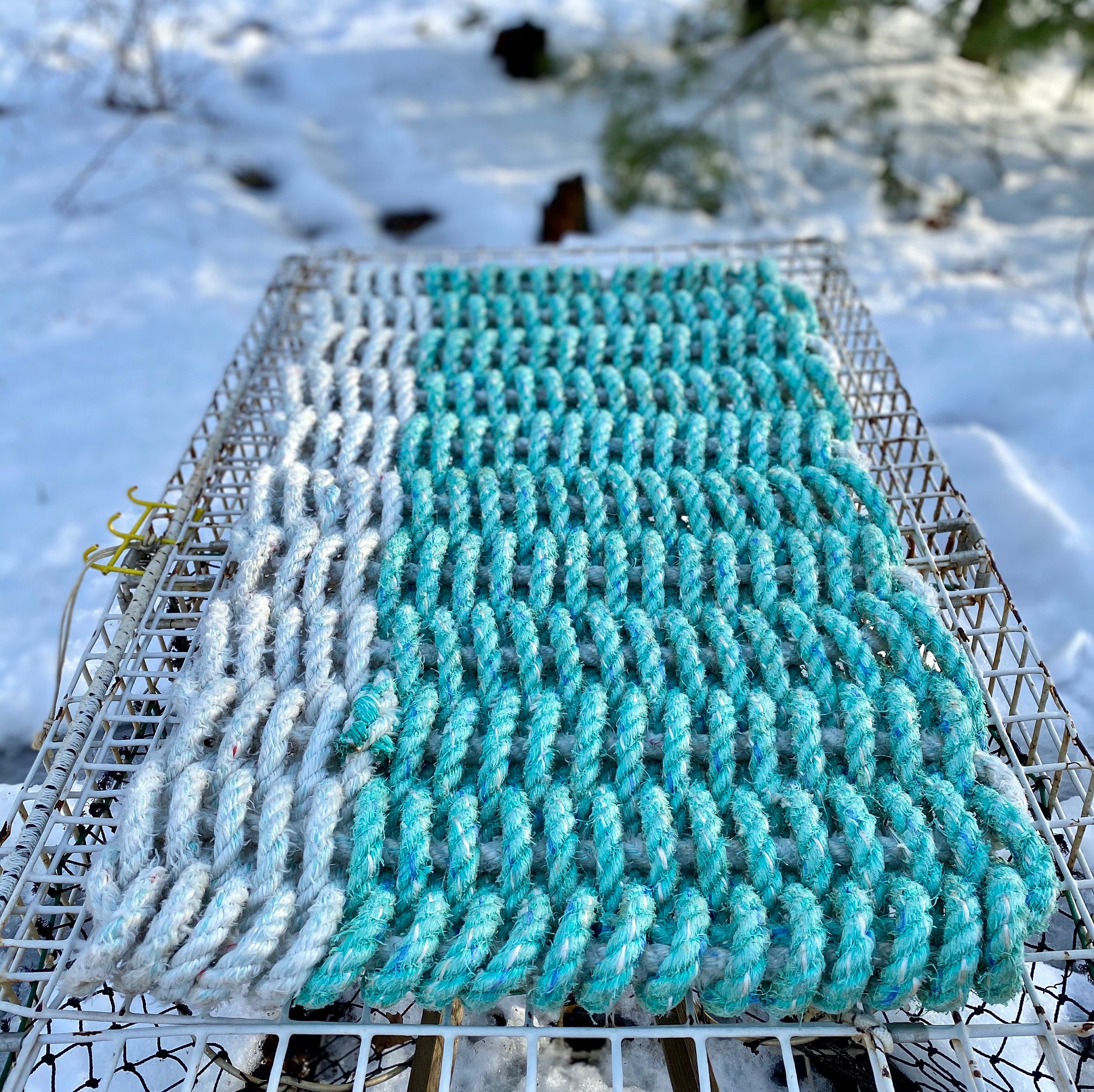 Repurposed Lobster Rope Rug Heavy Duty Trawler Teal & White - Etsy