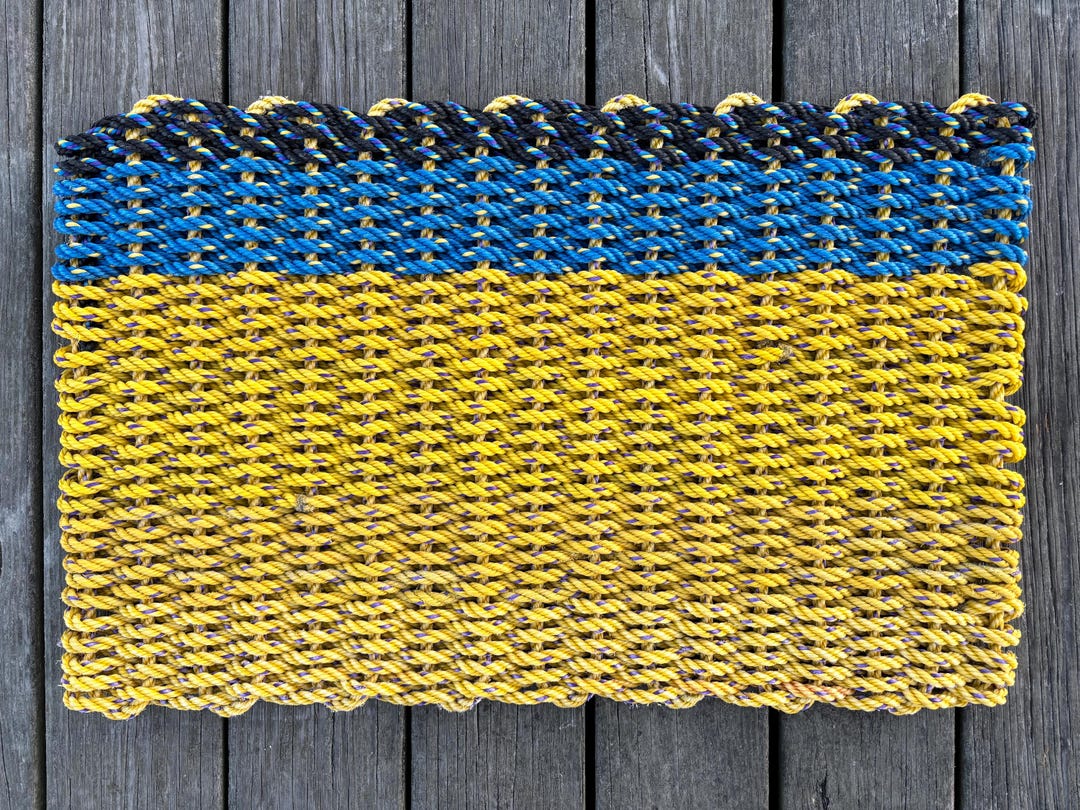 Repurposed Lobster Rope Rug, Yellow, Blue, Black, Coastal Living ...
