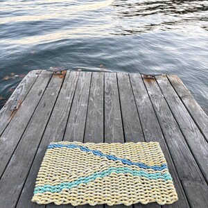 Repurposed Lobster Rope Rug, the Trawler, Yellow, Blue, Green, Coastal ...