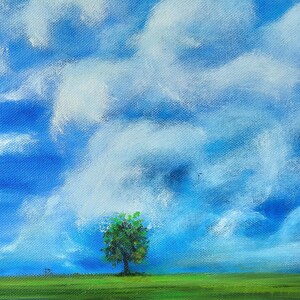 Clouds in the Blue Sky Painting Green Field Original art Oil | Etsy