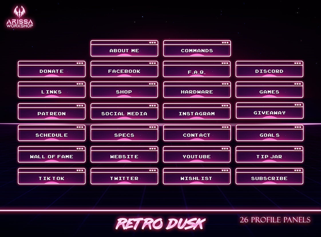 Retro Dusk Synthwave 80s Inspired Twitch Stream Overlay Package Neon ...