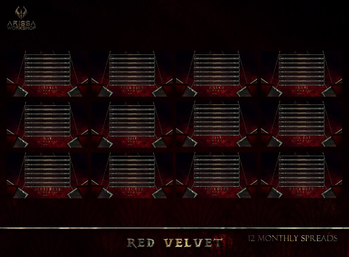 Red Velvet Blank Schedule Template Monthly Spread Overlays - Etsy