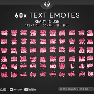 60x Text Emotes - Pink Cloud Twitch Discord Emotes - Cute Sparkle ...