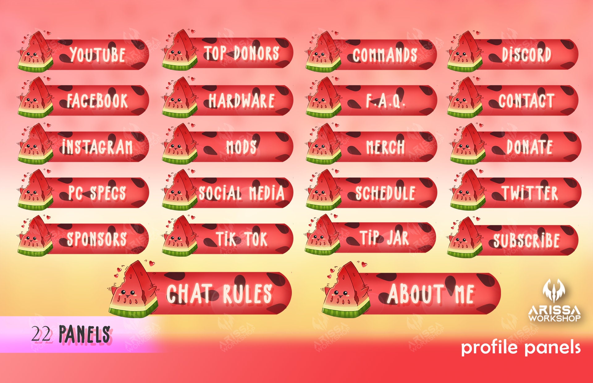 Summer Watermelon Twitch Stream Overlays / Cute / Pink Pastels / Panels ...