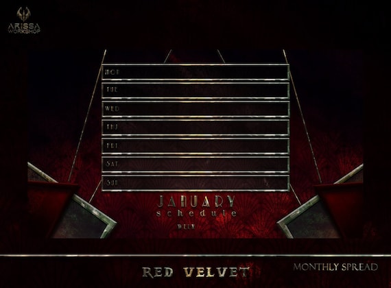 Red Velvet Blank Schedule Template Monthly Spread Overlays - Etsy