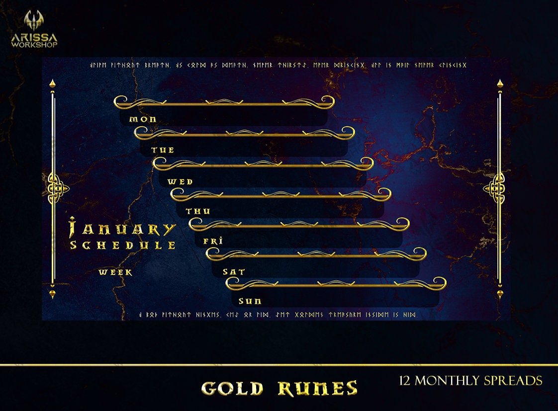 Royal Blue Gold Runes Blank Schedule Template Twitch - Etsy
