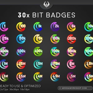 30x Neon Celestial Twitch Bit Badges Discord Sub Badge Cute Rainbow ...
