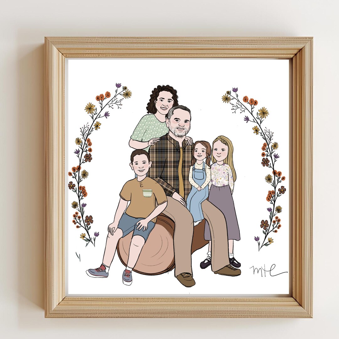 Themed Family Portrait, Whimsical Group Illustration, Gift for Mom ...