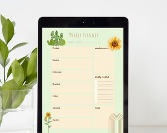 Digital Weekly Planner Template Printable PDF: Cactus, Desert Flowers ...