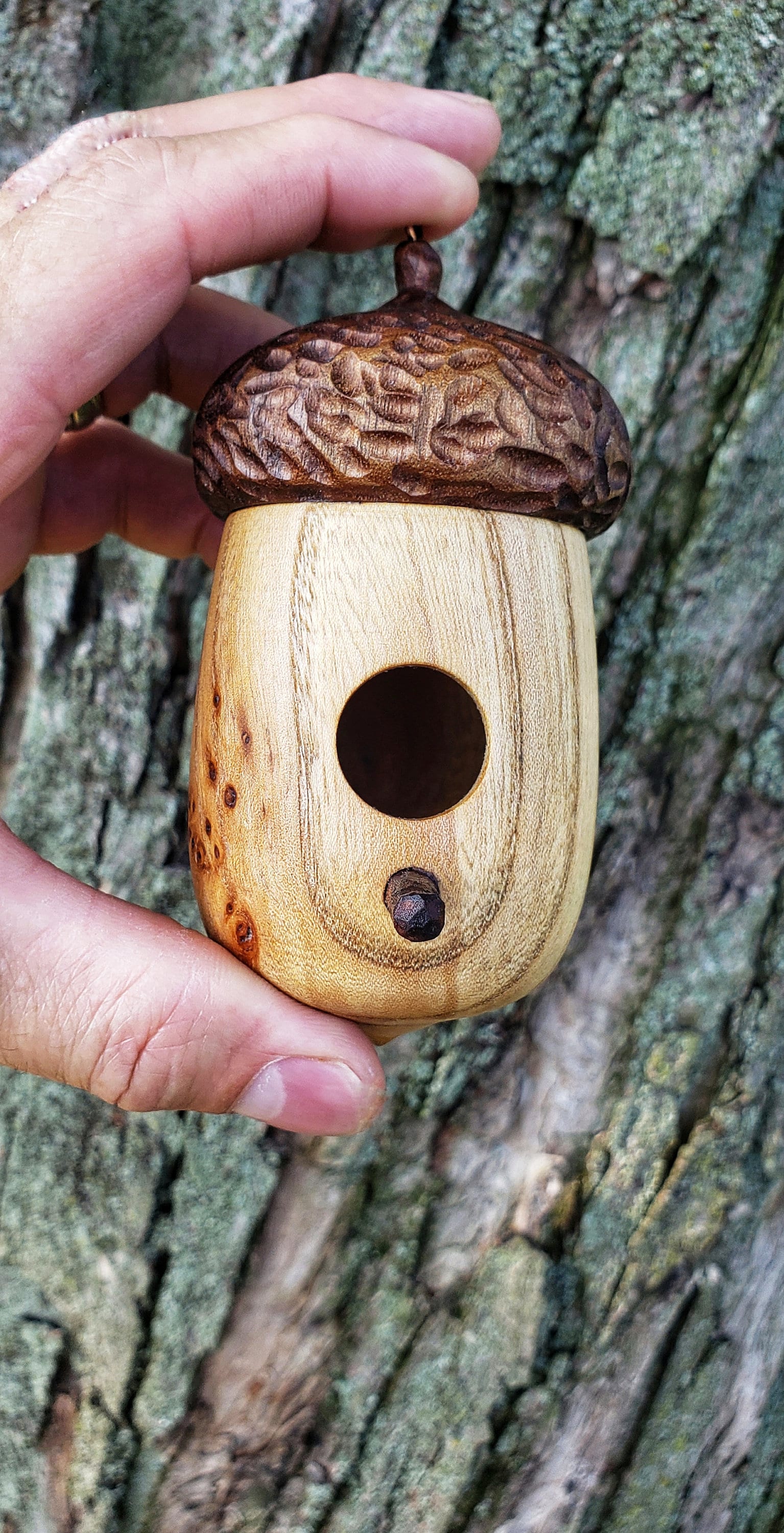 Wood Turning / Wood Carving- Woodturned Birdhouse, Acorn, Small ...