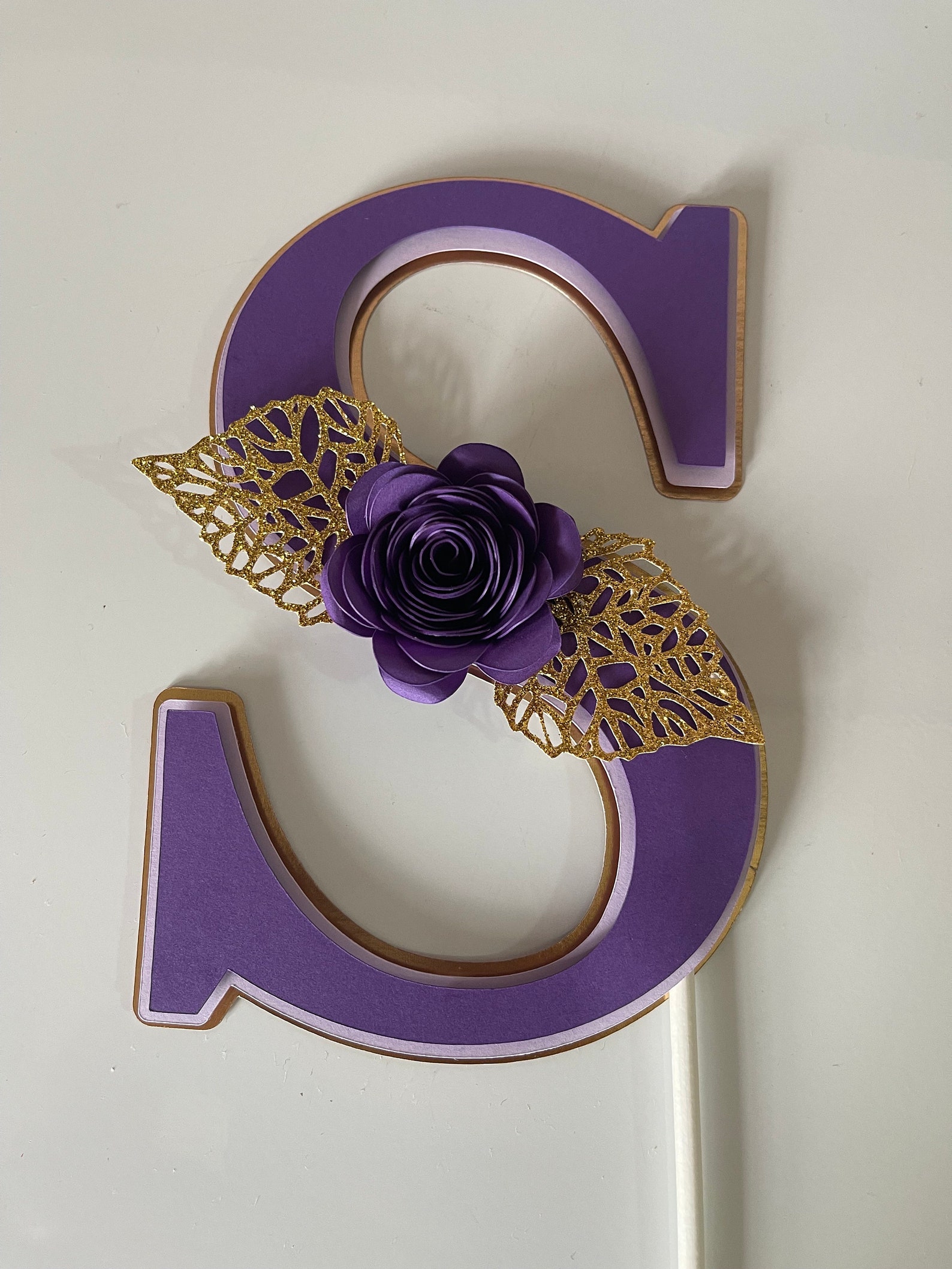 Flower Initial Cake Topper, Monogram Cake Topper, Single Letter and ...