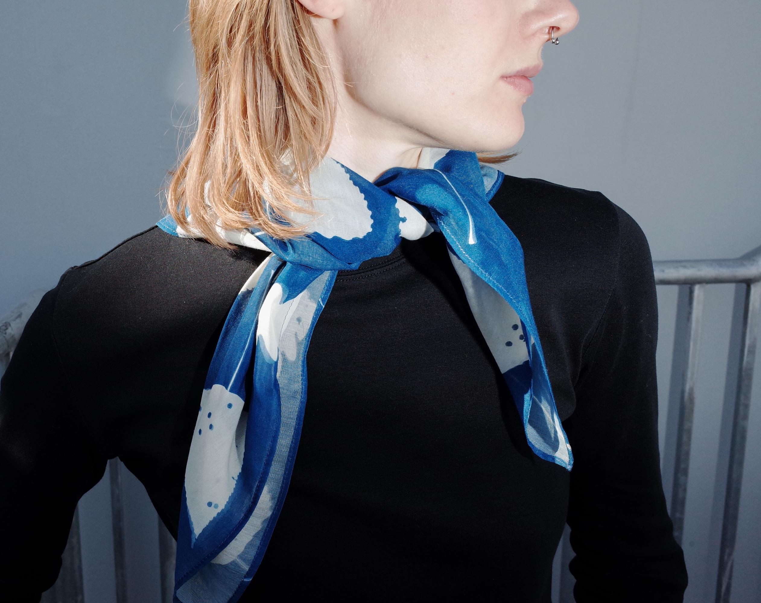 Blue Silk Scarf With Nature Inspired Pattern. Handmade Cyanotype Print ...