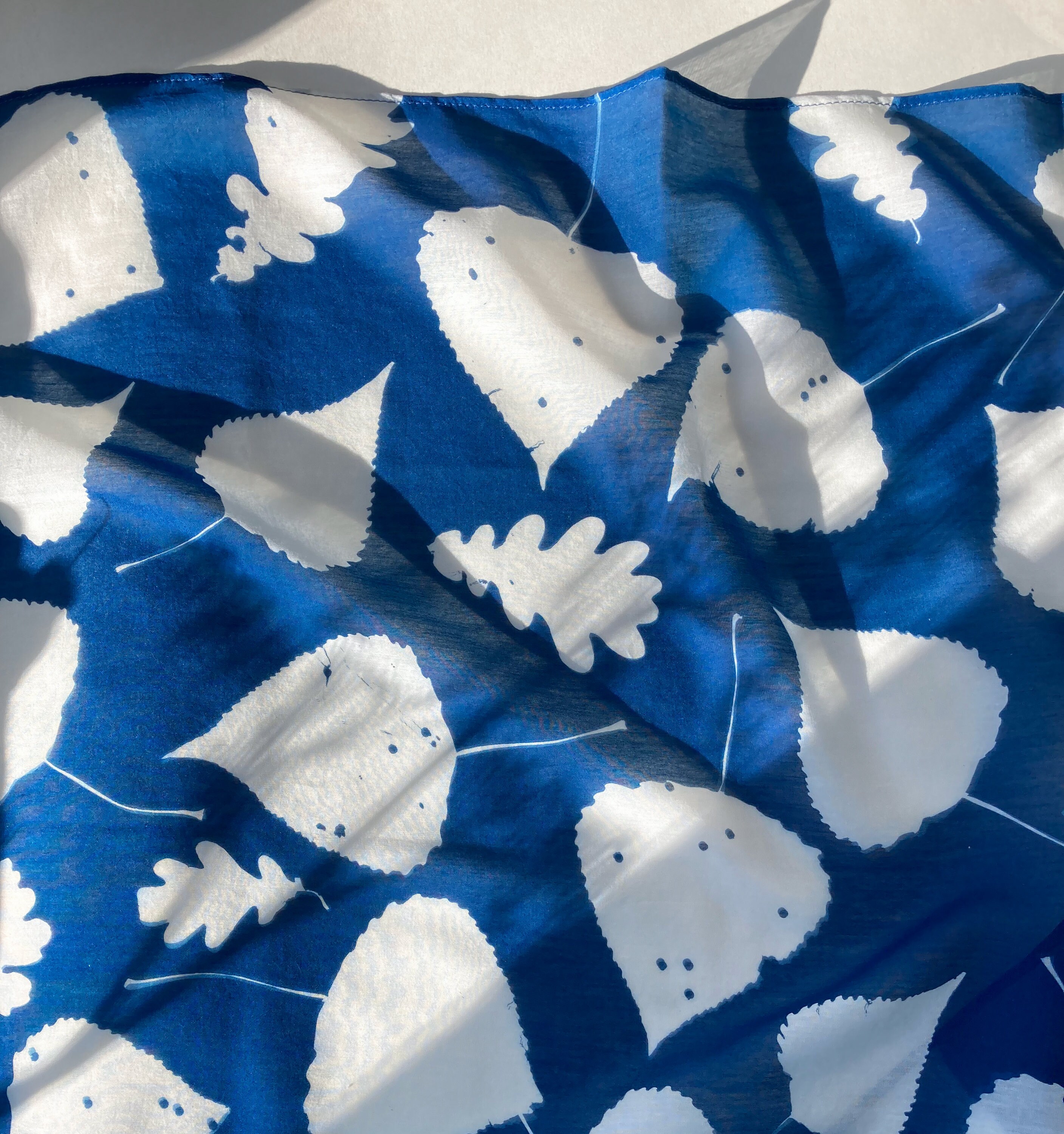 Blue Silk Scarf With Nature Inspired Pattern. Handmade Cyanotype Print ...