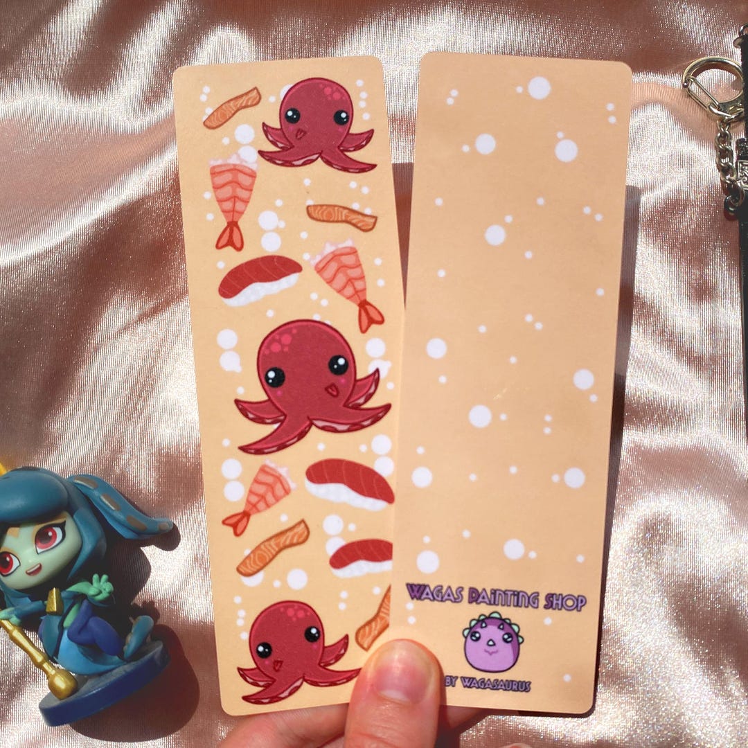 Cute Octopus Sashimi Bookmark | Kawaii Seafood Bookmark | Handmade Card ...