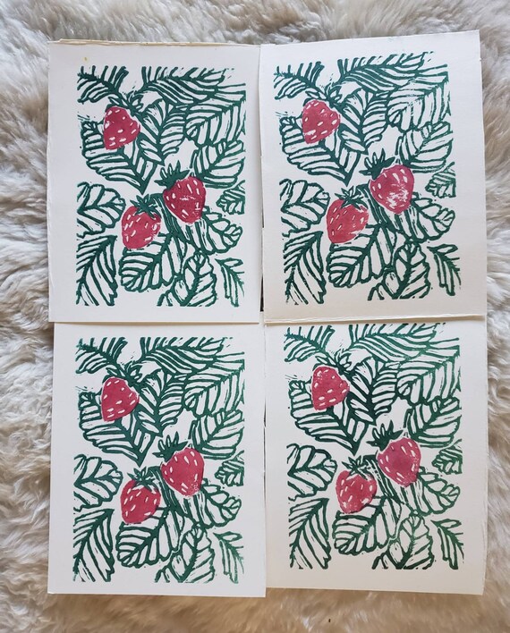Art & Collectibles Wood & Linocut Prints Strawberry Bush Block Print ...
