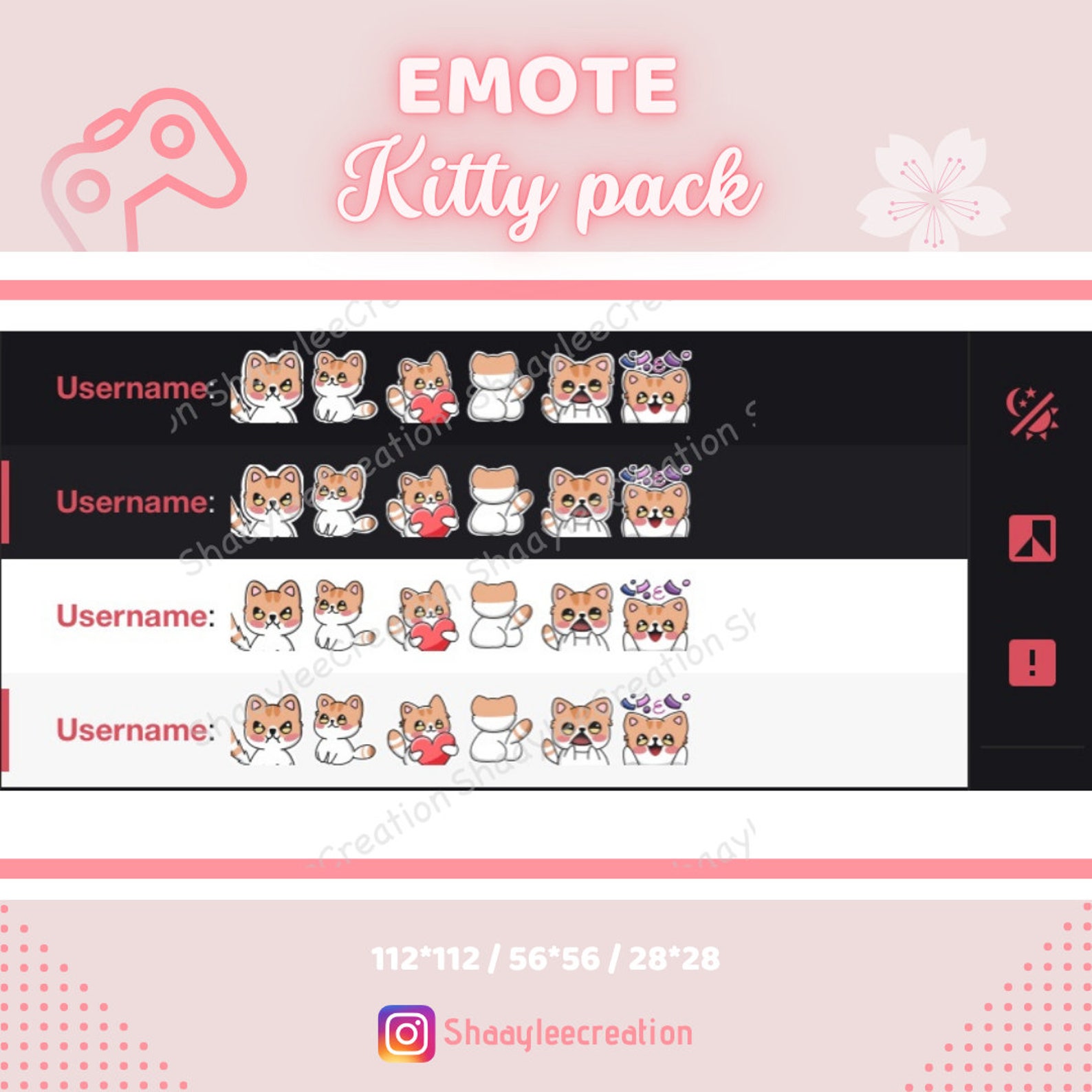 Cute White and Ginger Cat Neko Emotes Package for Twitch 112x112, 56x56 ...