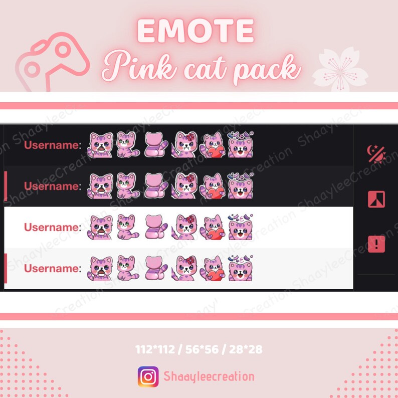 Cute Pink Cat Neko Emotes Package for Twitch 112x112, 56x56, 28x28 ...