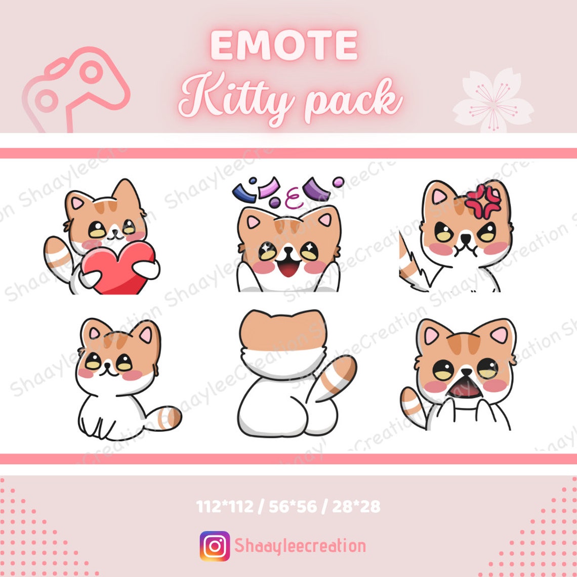 Cute White and Ginger Cat Neko Emotes Package for Twitch 112x112, 56x56 ...