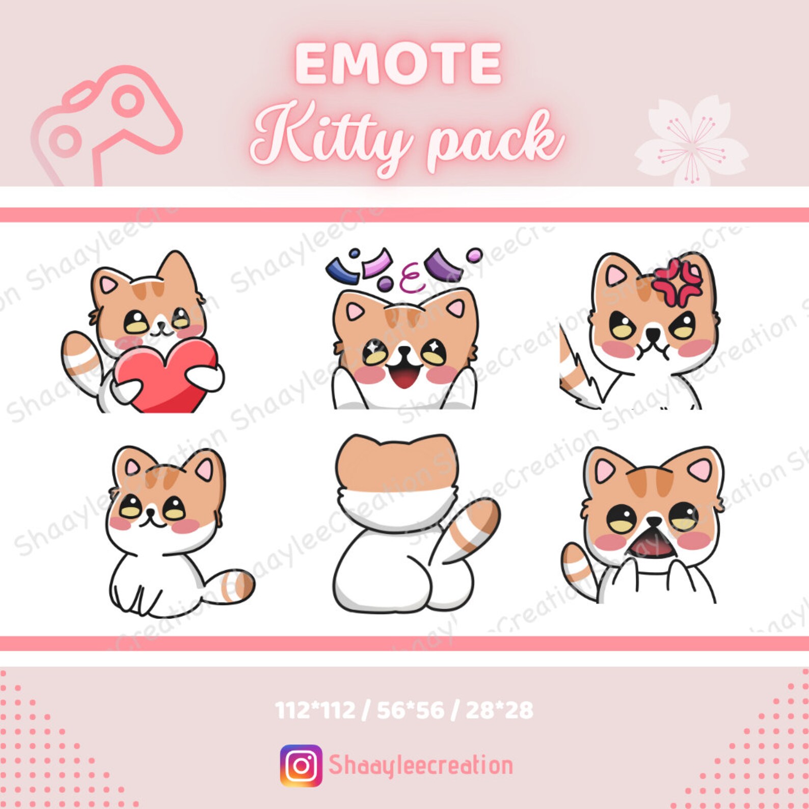 Cute White and Ginger Cat Neko Emotes Package for Twitch 112x112, 56x56 ...