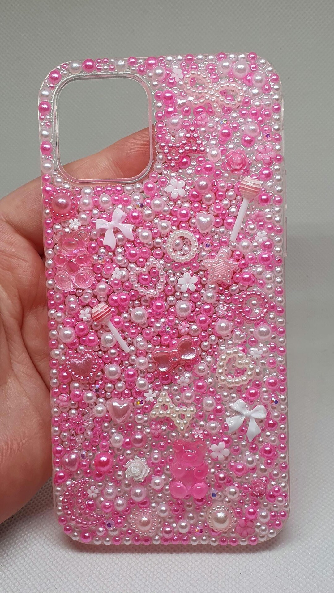 Phone Case. Bling Cases. Handmade. Junk Phone Case. Pink and White ...