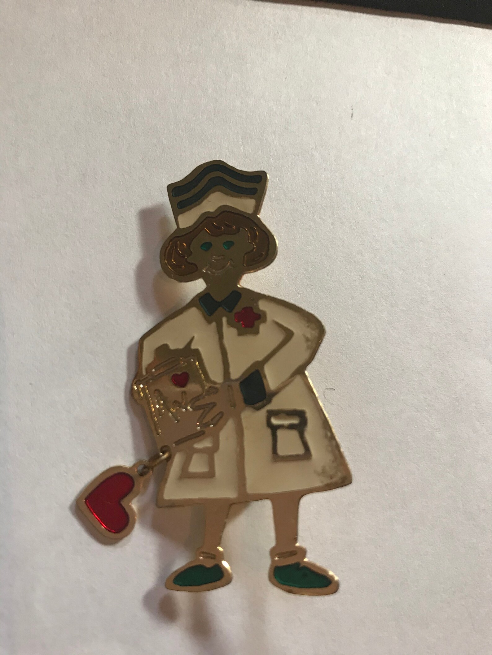 Metal Nurse With Chart and Hanging Heart Pin Brooch - Etsy