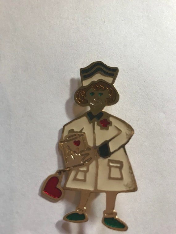 Metal Nurse With Chart and Hanging Heart Pin Brooch | Etsy