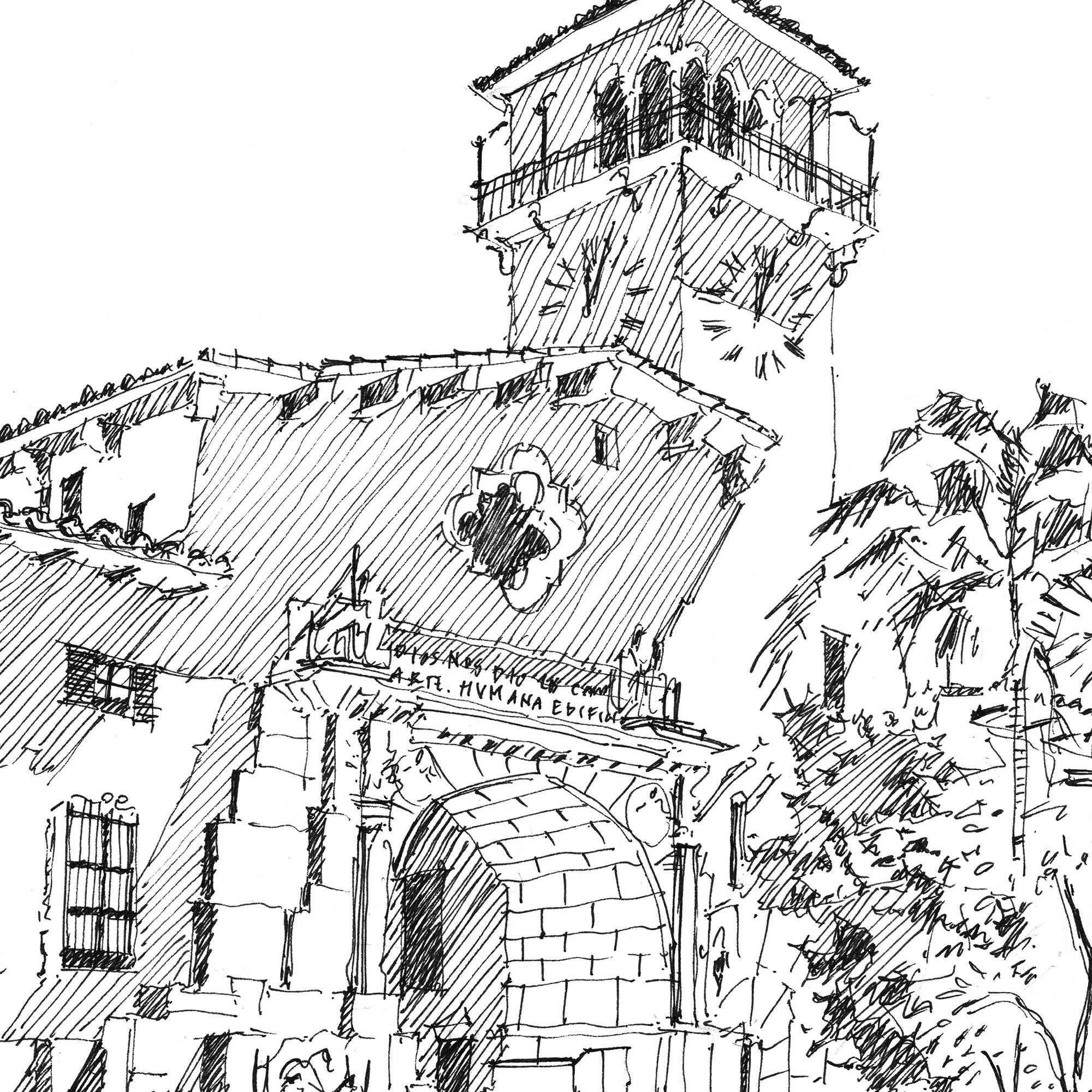 Santa Barbara Courthouse Wedding Gift, California Plein Air Drawing ...