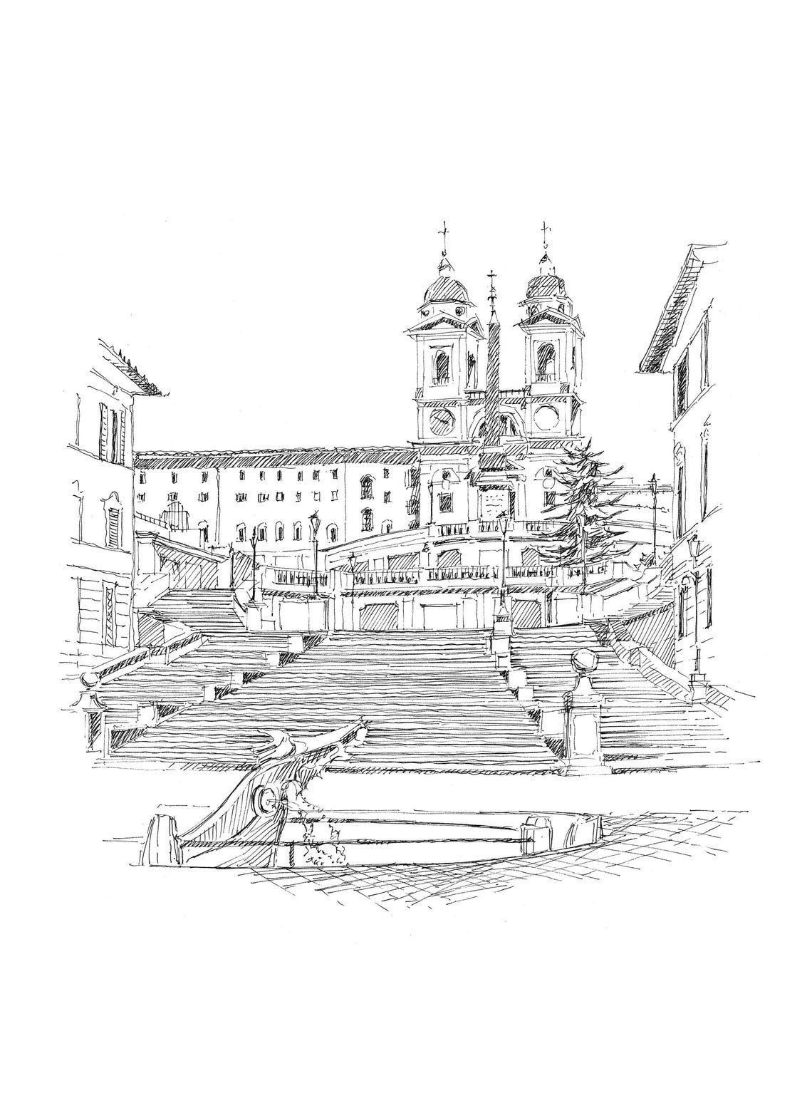 Spanish Steps Rome Drawing, Travel Sketch, Gifts From Italy ...