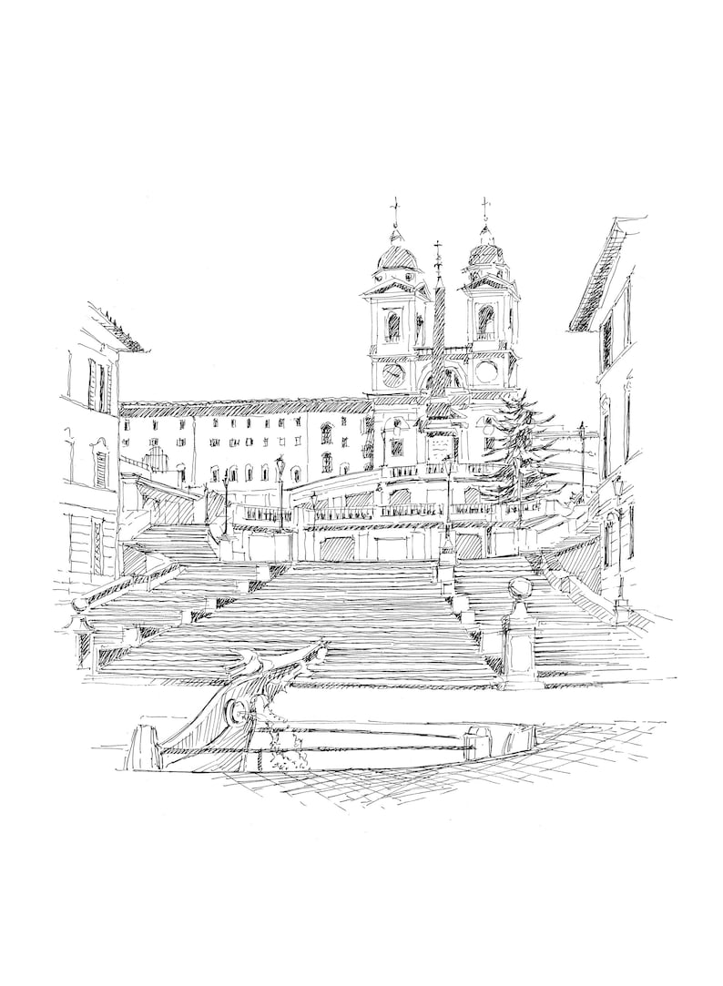 Spanish Steps Rome Drawing, Travel Sketch, Gifts From Italy ...