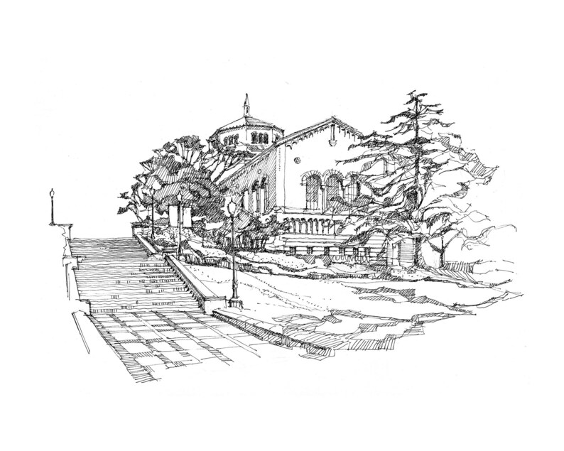 UCLA Graduation Gift SALE, Janss Steps Drawing, Powell Library Sketch ...
