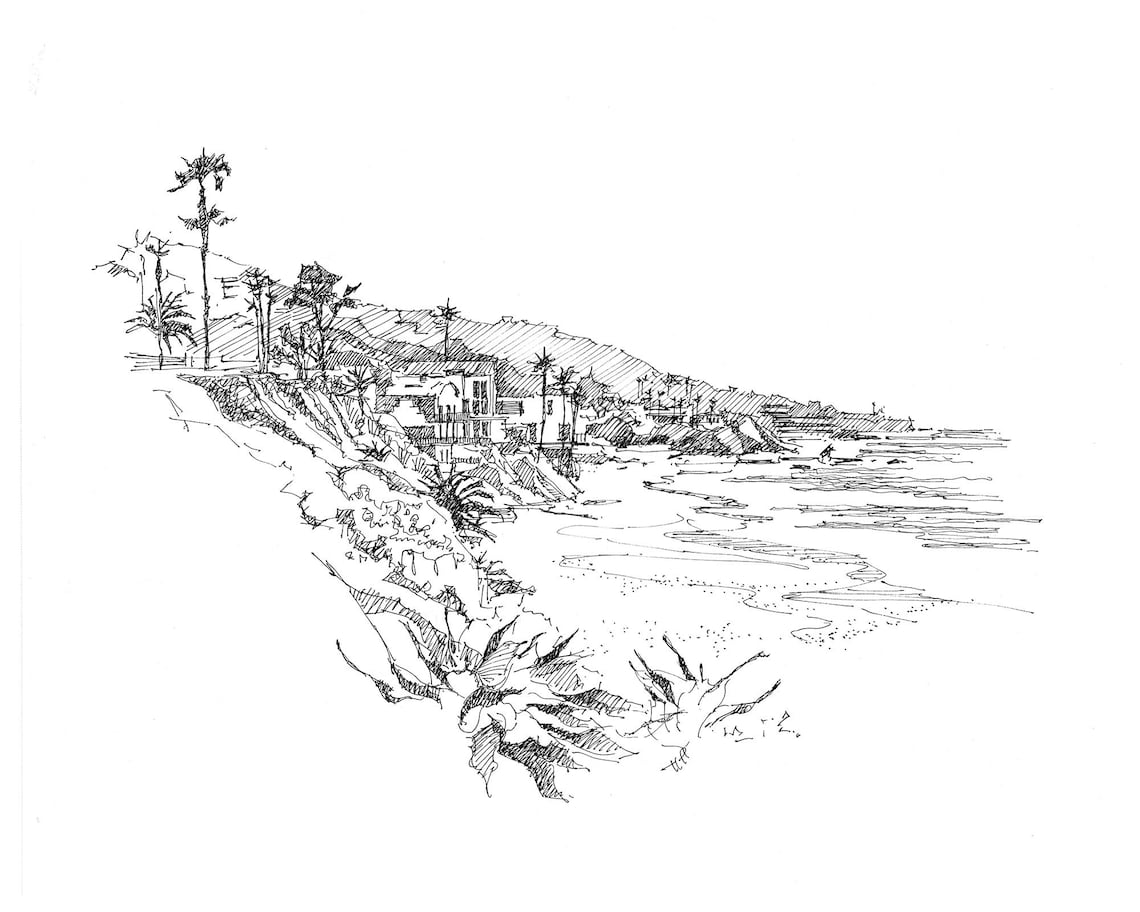 Laguna Beach Coastline, California, Prints of Original Plein Air Pen ...