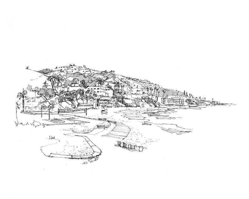 Laguna Beach Coastline, California Plein Air Pen and Ink Drawing, Art ...