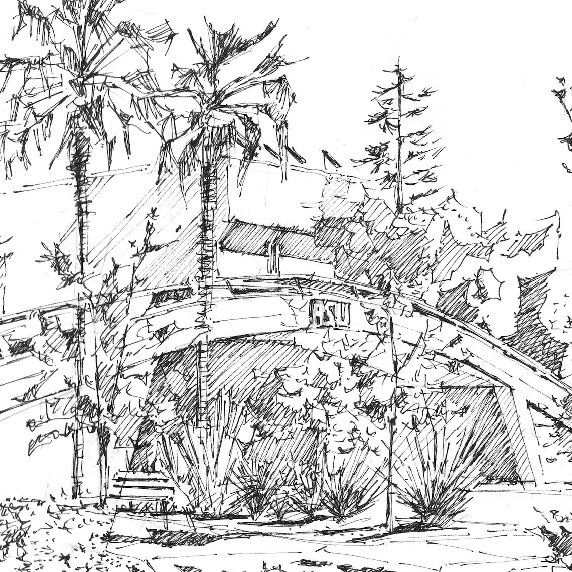 ASU Graduation Gift SALE, Palm Walk Overpass Sketch, the ASU Bridge ...