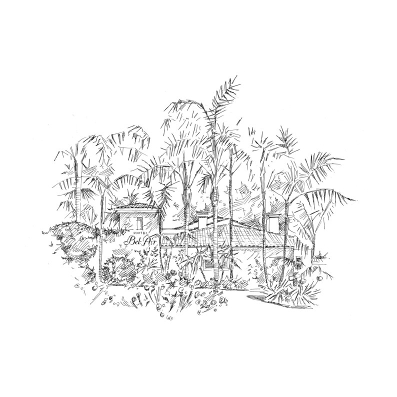 Hotel Bel-air, California, Print of Pen and Ink Drawing, LA Gifts, Los ...