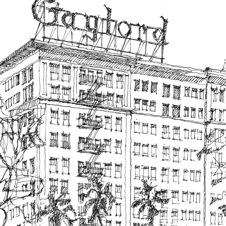 Gaylord Building, Koreatown, Los Angeles, California, Plein Air Pen and ...