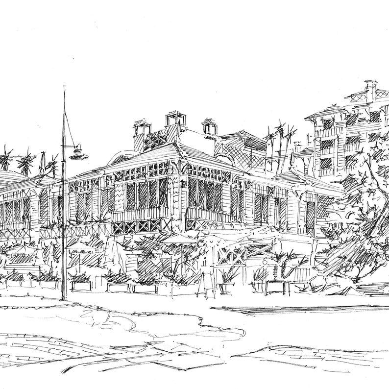 Shutters at the Beach, Santa Monica, California Travel, Plein Air Pen ...