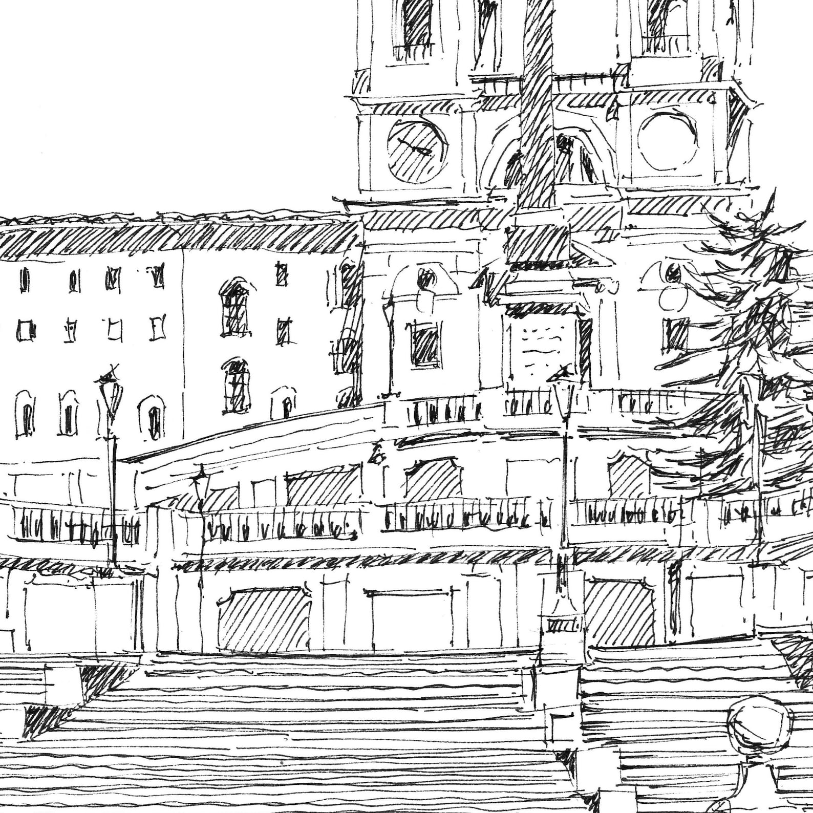 Spanish Steps Rome Drawing, Travel Sketch, Gifts From Italy ...