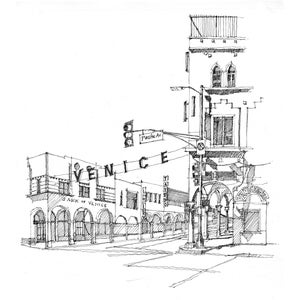 The Venice Sign, Venice Beach, California, Plein Air Pen and Ink ...