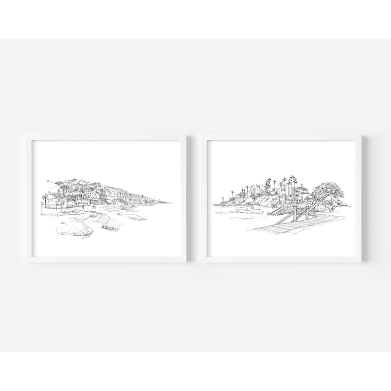 Laguna Beach Coastline, California Plein Air Pen and Ink Drawing, Art ...