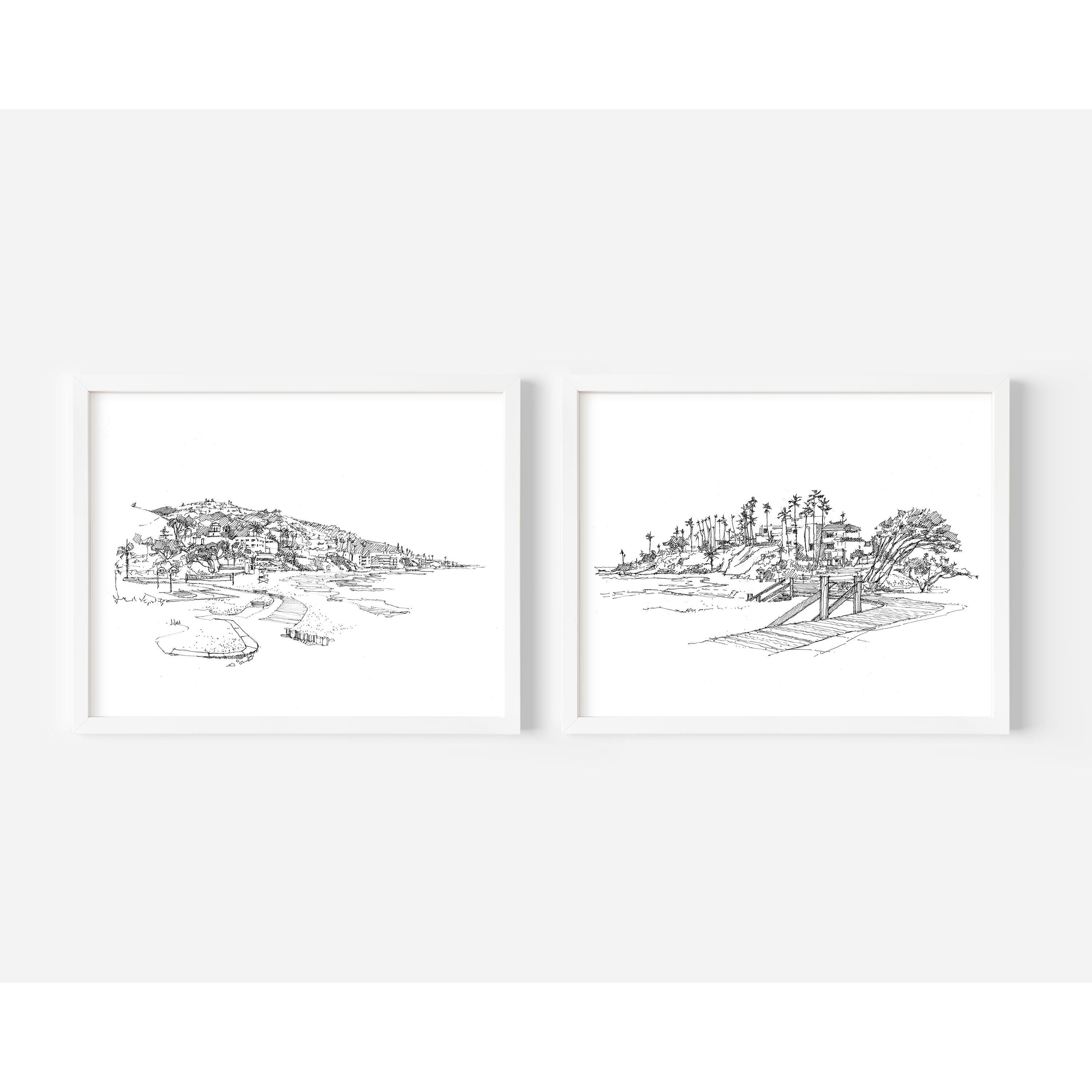 Laguna Beach Coastline, California Plein Air Pen and Ink Drawing, Art ...