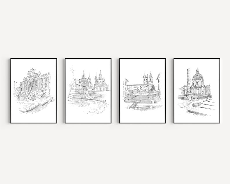Spanish Steps Rome Drawing, Travel Sketch, Gifts From Italy ...